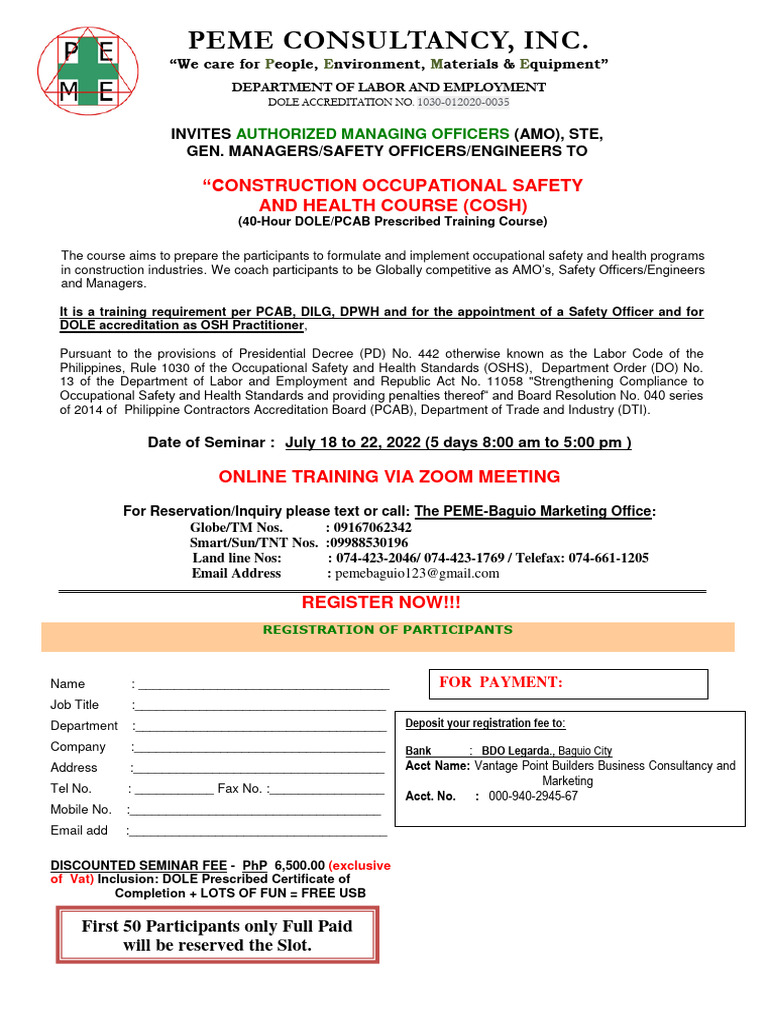 Online Cosh Registration Form | PDF | Occupational Safety And Health ...