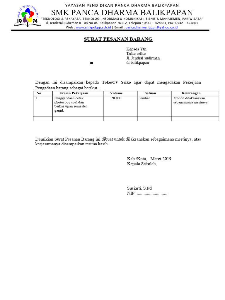 Surat Pesanan Barang (SPB) Oke | PDF