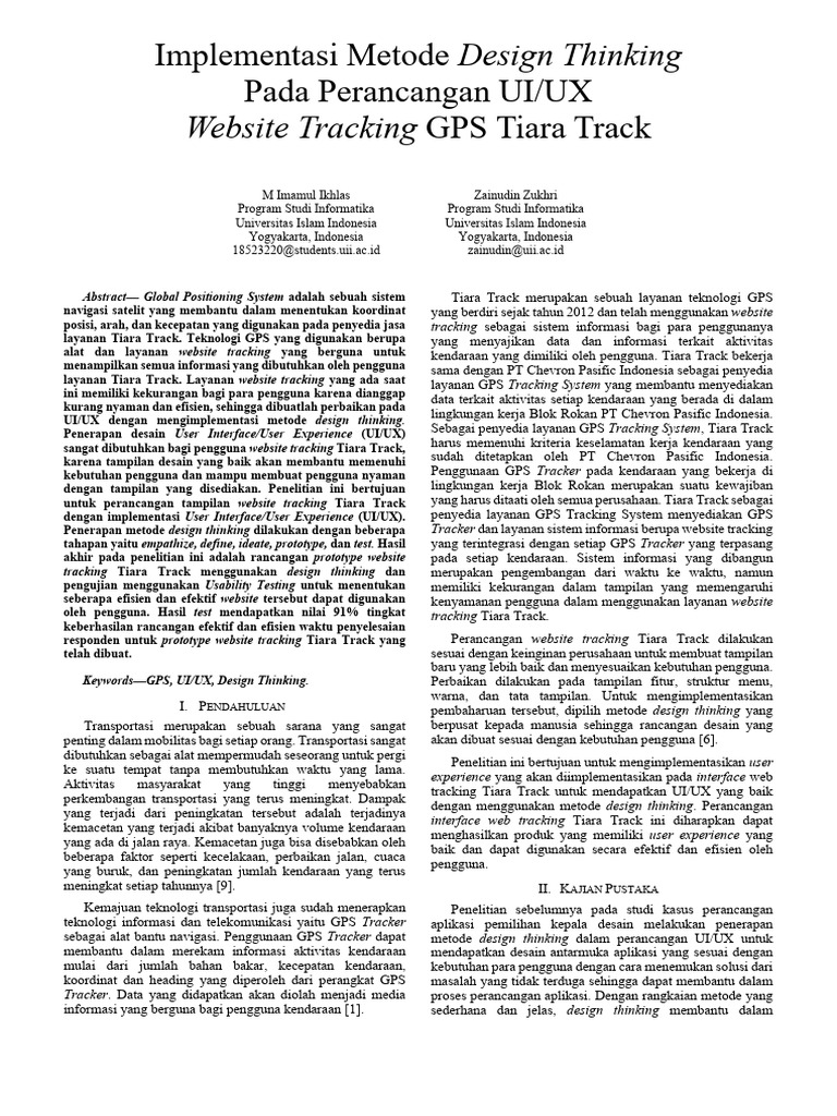 Implementasi Metode Design Thinking Pada Perancangan UI UX Website Tracking GPS Tiara Track ...