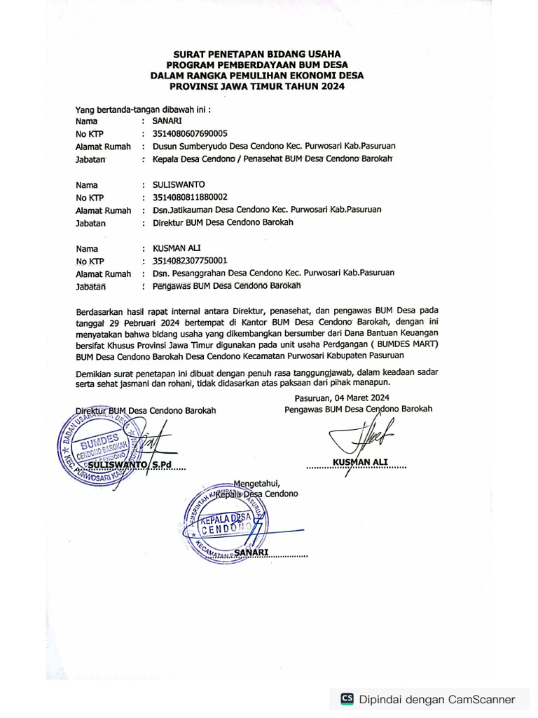Surat Penetapan Bidang Usaha | PDF