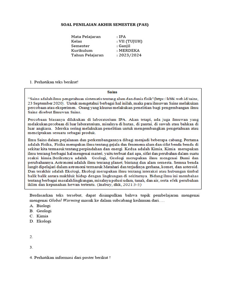 Soal Pas Ipa Kelas 7 Ganjil 2023 | PDF | Griya & Taman | Sains & Matematika