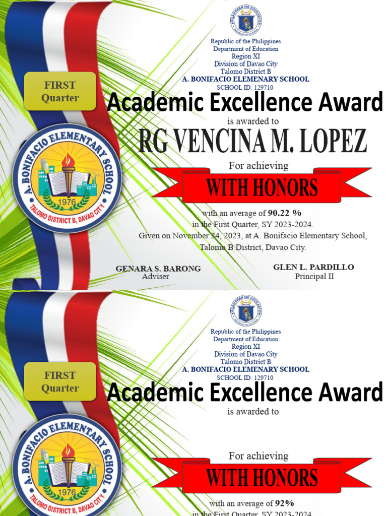 First Quarter Honors SY 2023-2024 | PDF
