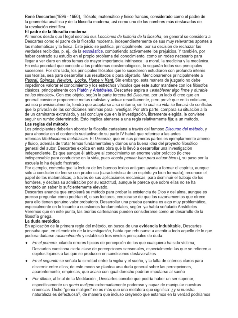 Descartes: Padre de la Filosofía Moderna | PDF | René Descartes ...