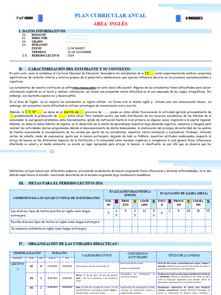 1ro y 2do - Programación Anual | PDF | Aprendizaje | Evaluación