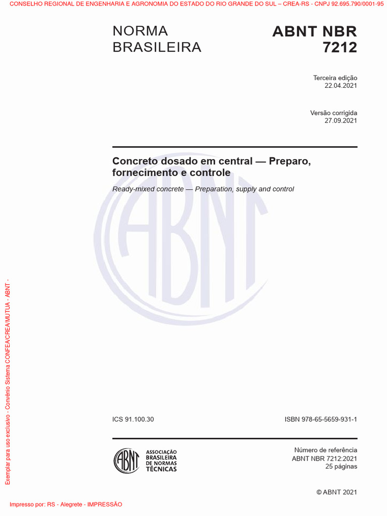 ABNT NBR 7212 2021 Versao Corrigida 2021 | Download grátis PDF ...