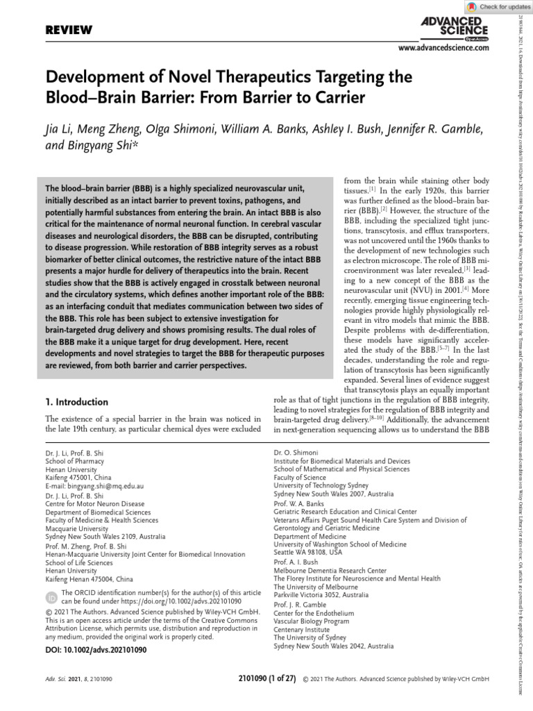 Advanced Science - 2021 - Li - Development of Novel Therapeutics ...