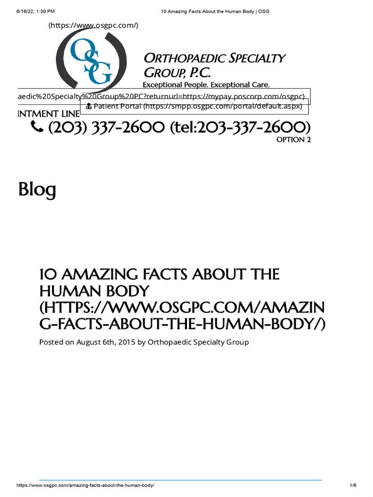 10 Amazing Facts About the Human Body _ OSG | PDF | Physical Therapy | Orthopedic Surgery