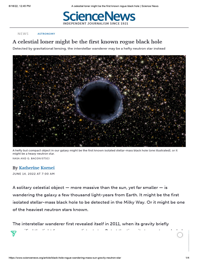 A Celestial Loner Might Be The First Known Rogue Black Hole - Science ...