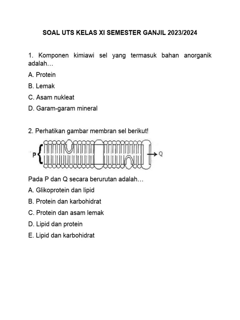 Soal UTS Biologi Kelas XI 2023/2024 | PDF | Sains & Matematika