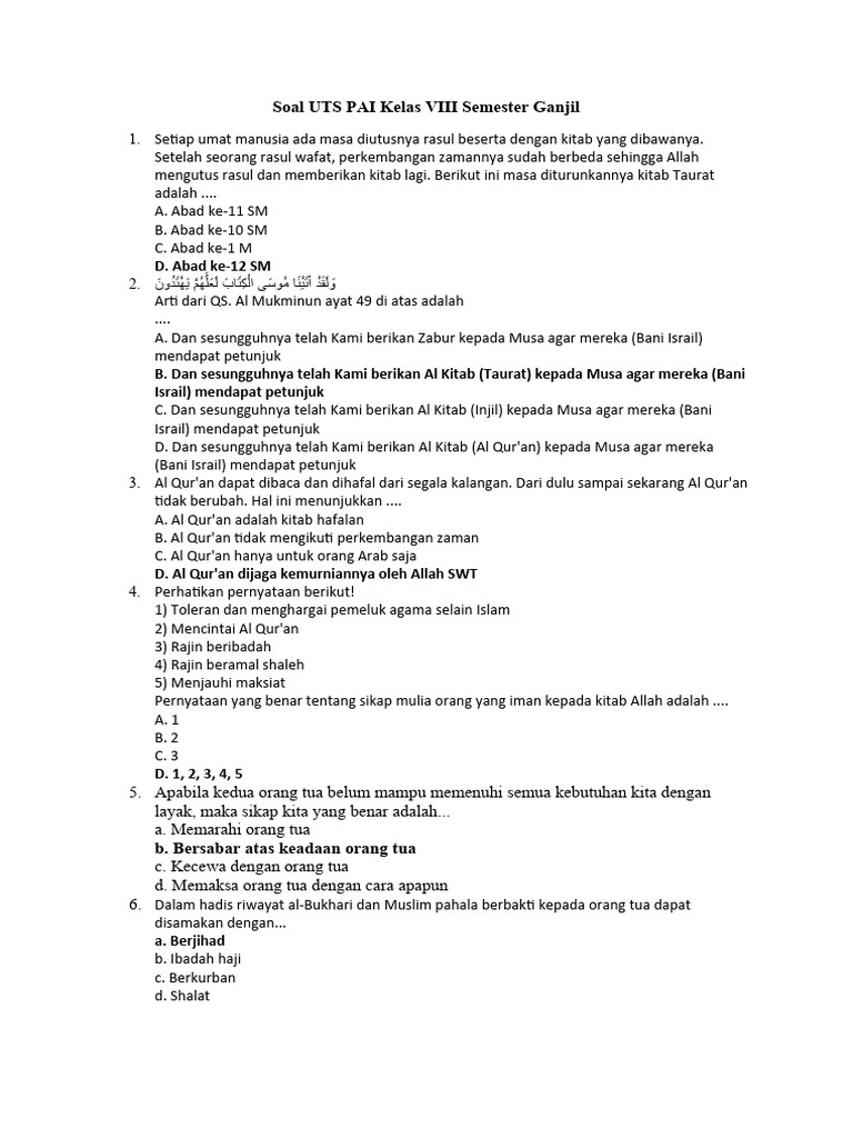 1 2023 Soal UTS PAI Kelas VIII Semester Ganjil | PDF