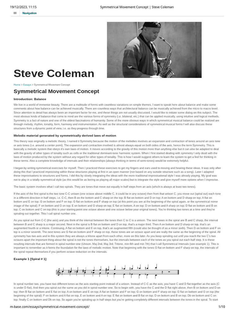 Symmetrical Movement Concept - Steve Coleman | PDF | Interval (Music ...