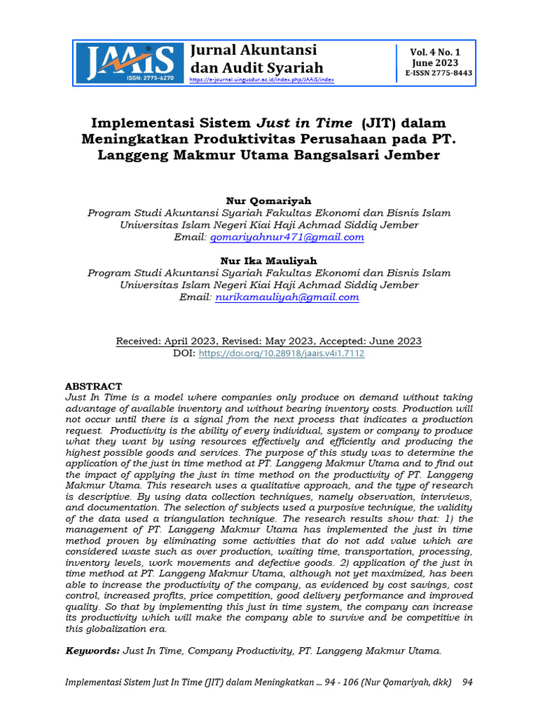 Implementasi Sistem Just in Time JIT Dalam Meningk | PDF | Bisnis