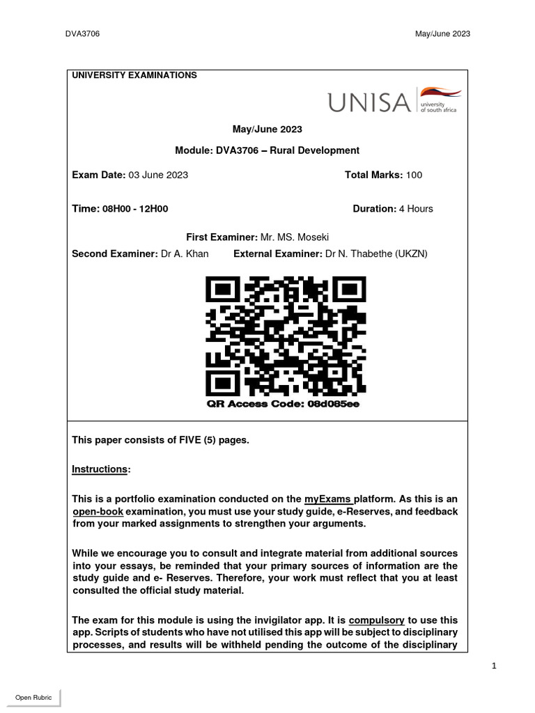 DVA3706 May-June Exam Question Paper | PDF | Sustainability | Essays