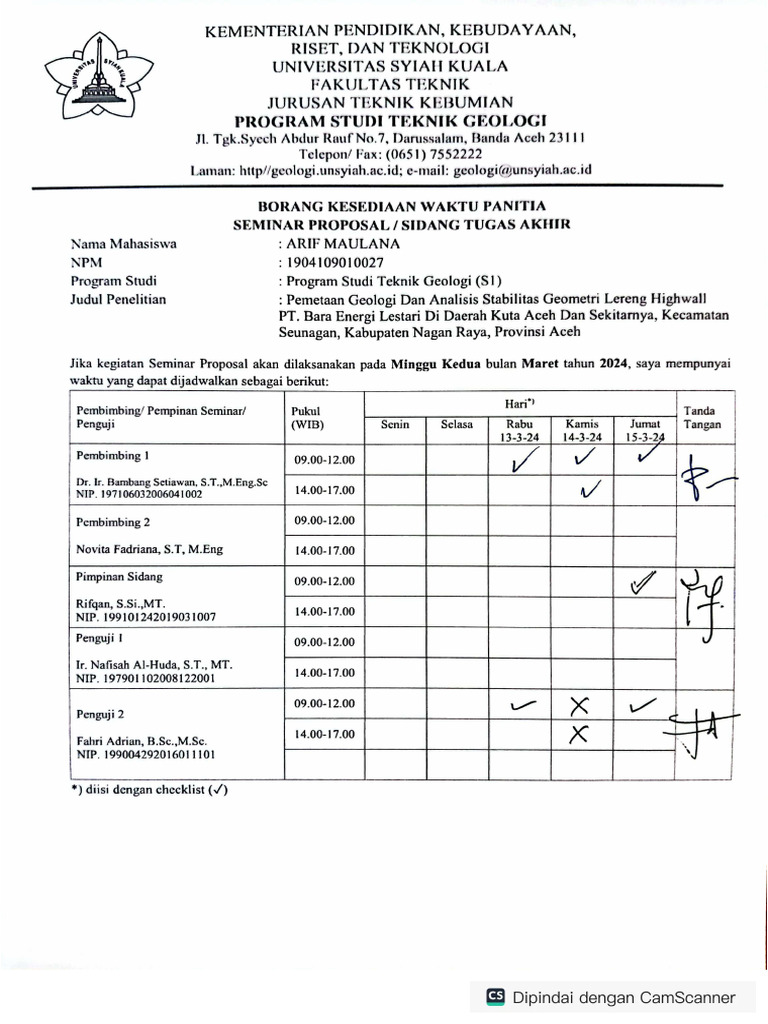 Borang Jadwal Kesediaan | PDF