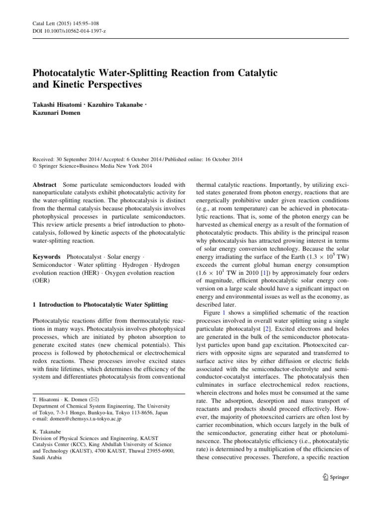 Photocatalytic Water-Splitting Reaction From Catalytic and Kinetic ...