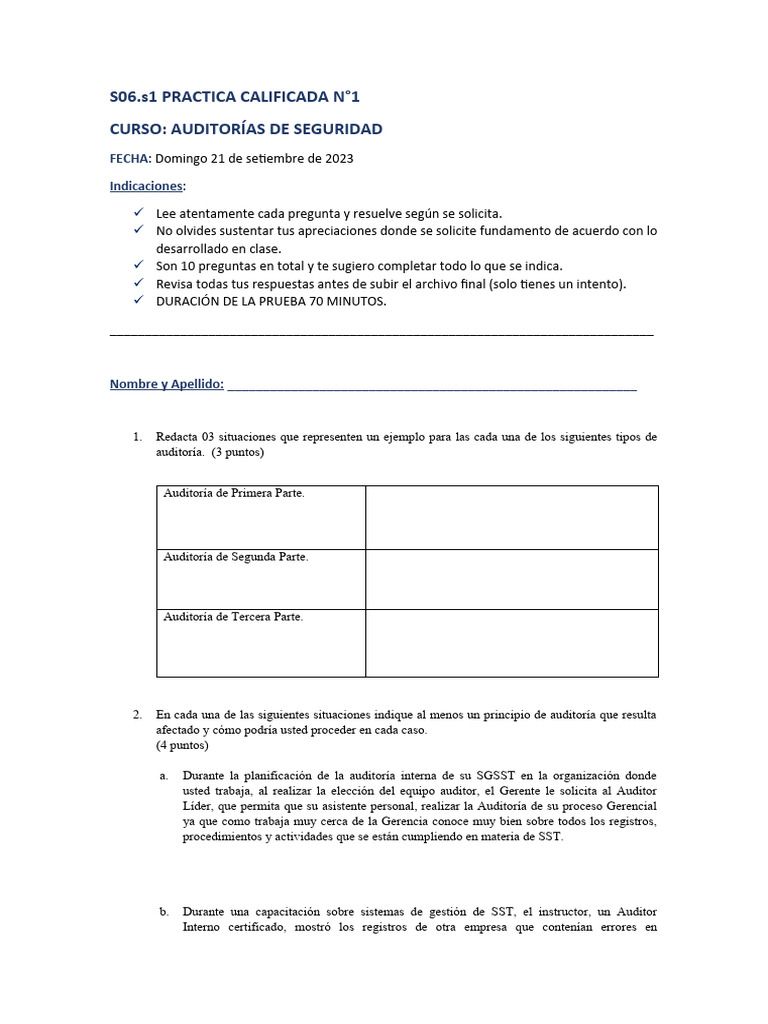 S09.s1 PRÁCTICA CALIFICADA N°1 | PDF | Auditoría | Business
