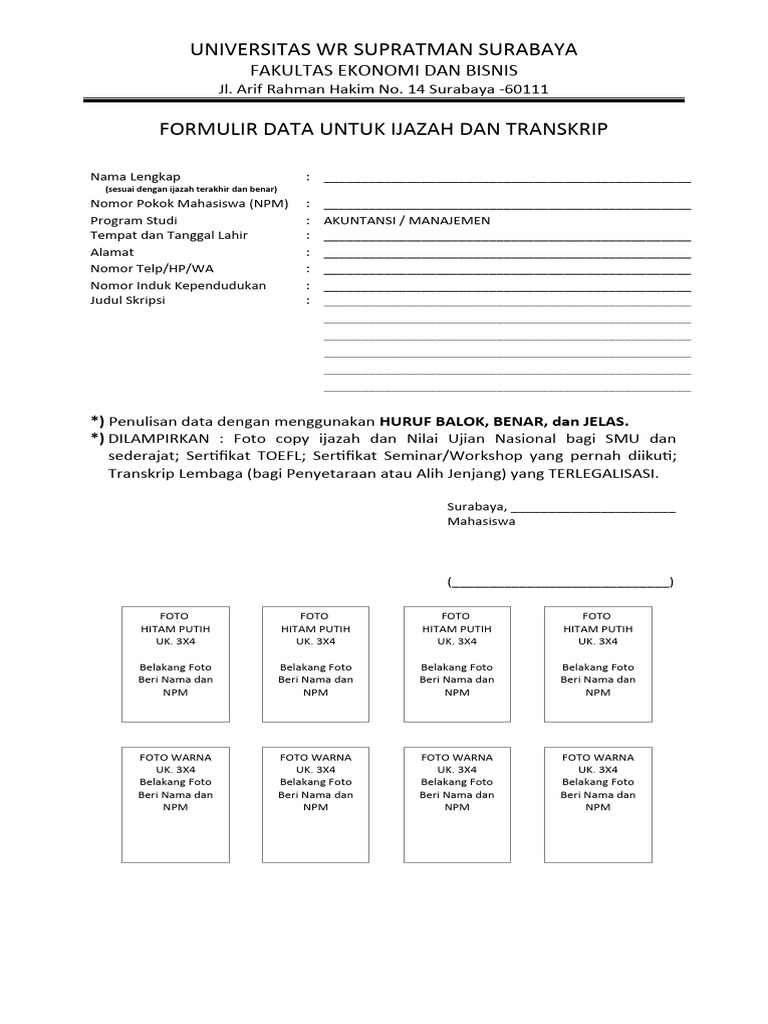 Form - Isian Data Ijazah Dan Transkrip PAKAI | PDF