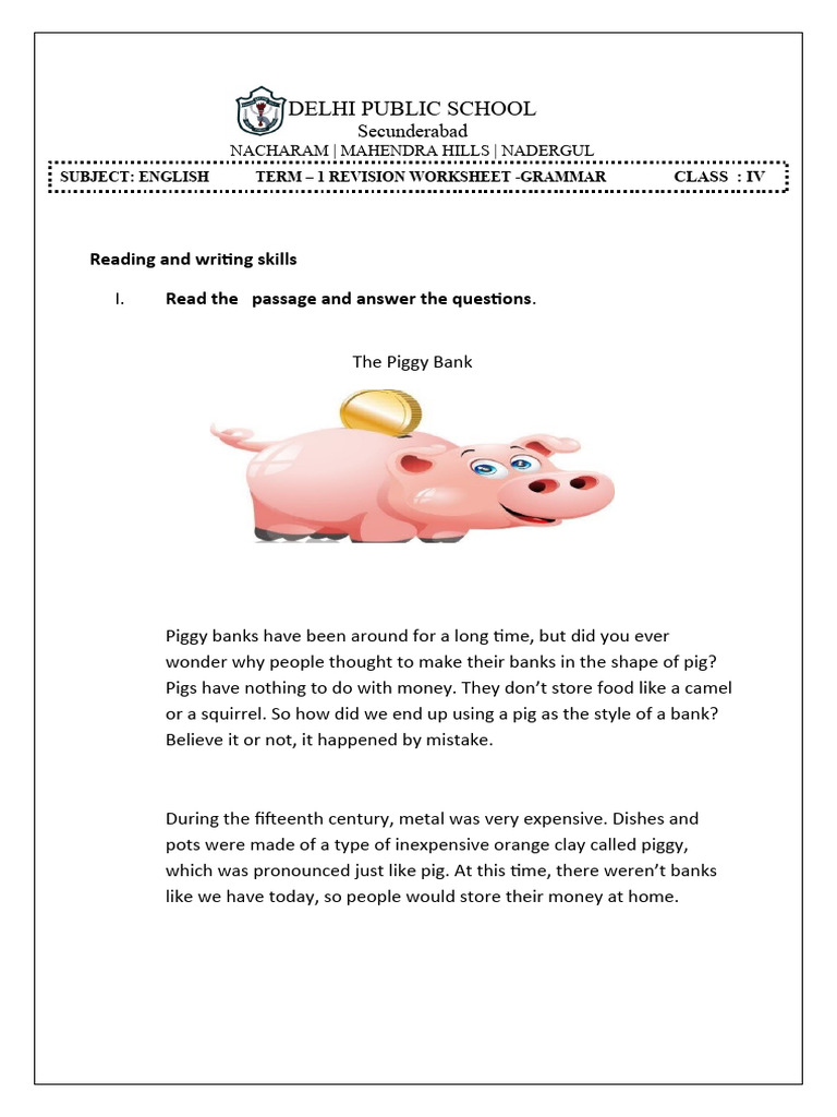 Grade 4 Term - 1 Grammar Revision Worksheet Eng Latest | PDF | Elephant