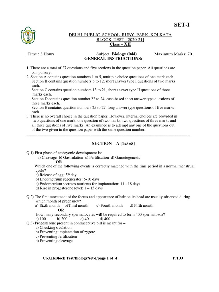 Class 12 Biology BT 01 | PDF | Dominance (Genetics) | Genotype