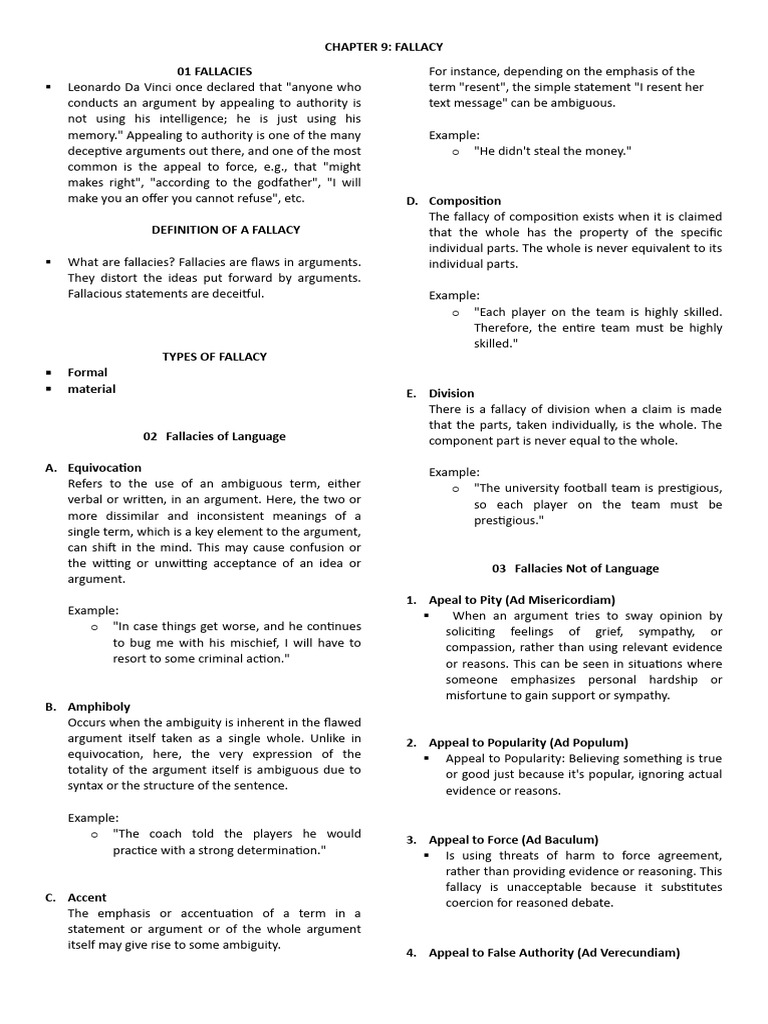 Chapter 9 Fallacy | PDF | Fallacy | Argument