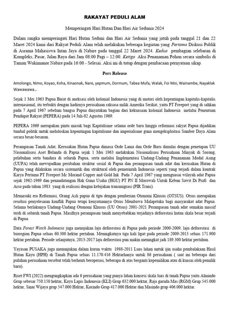 Pers Release Rakyat Peduli Alam 2024 | PDF