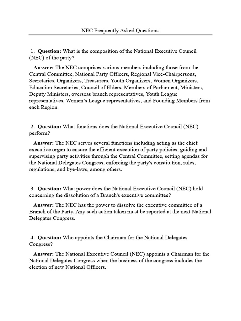 NEC Frequently Asked Questions PDF | PDF | Financial Statement | Governance