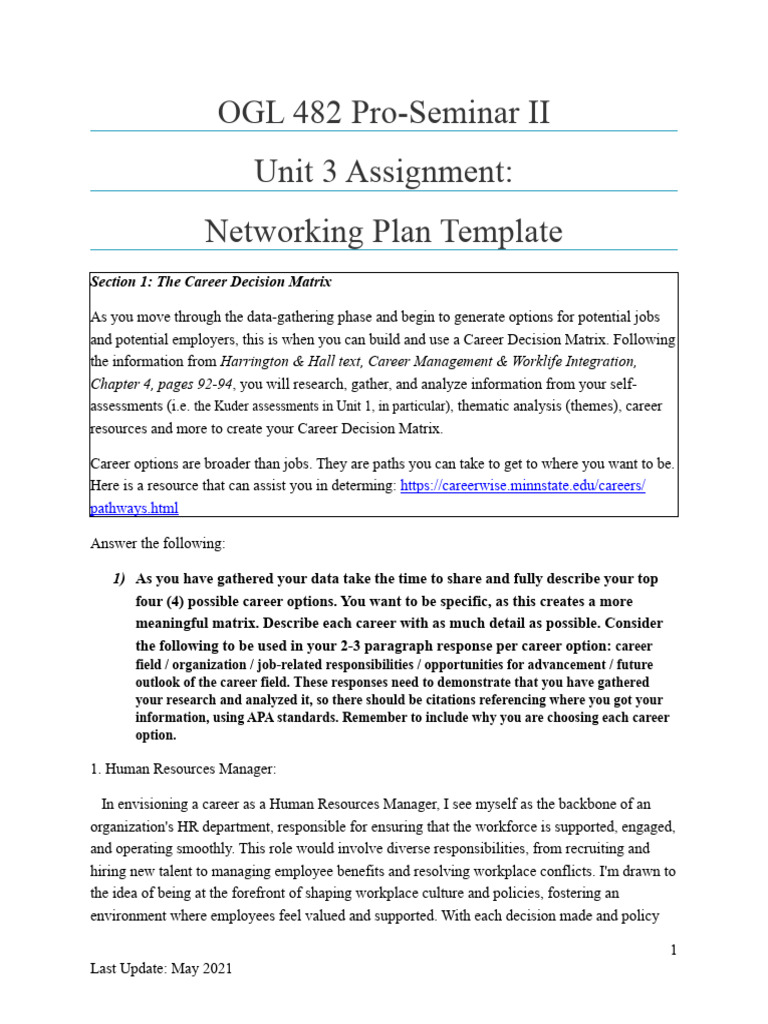 Unit 3 Module Networking Template Pdf Mentorship Goal 7137