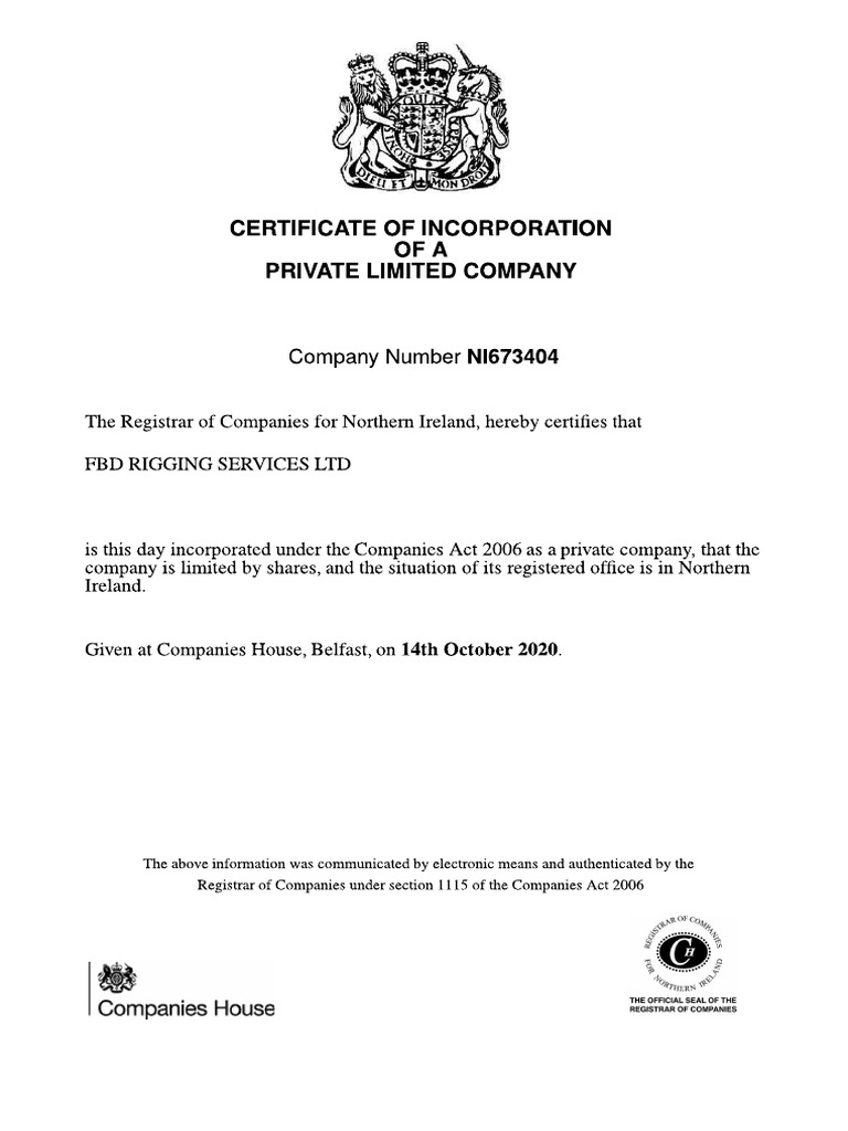 Certificate of Incorporation | PDF