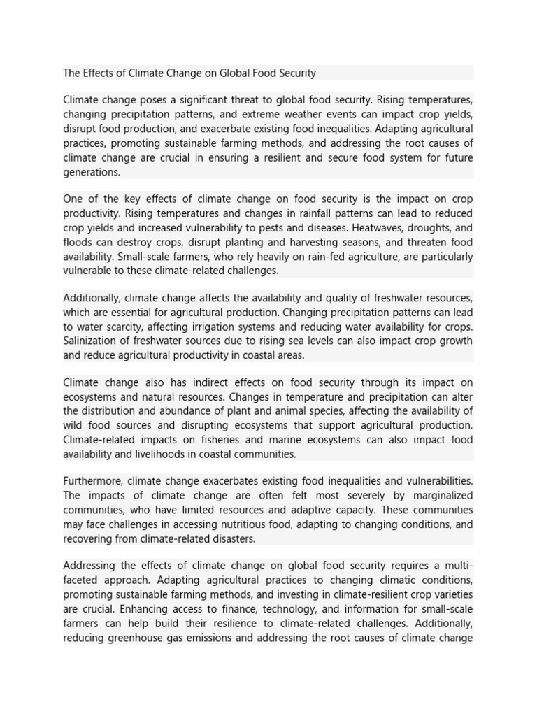 The Effects of Climate Change On Global Food Security | PDF ...