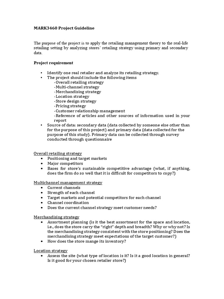 MARK3460 Project Guideline - 2024 - Updated | PDF | Retail | Survey Methodology