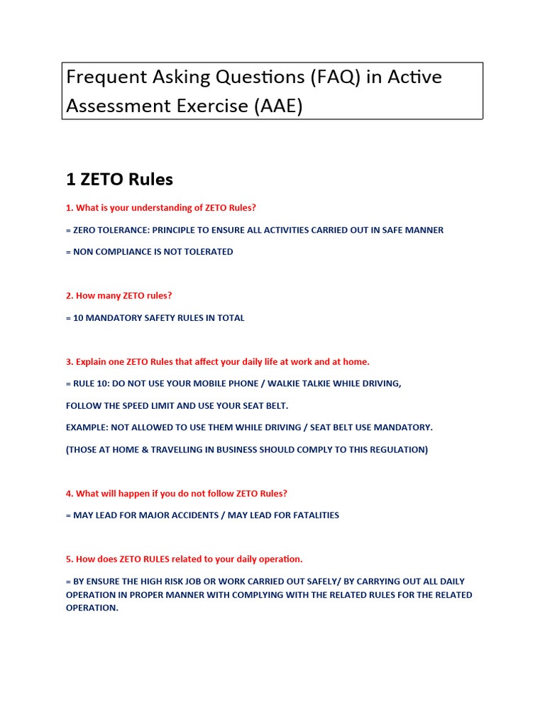 Understanding ZETO Rules and AAE Procedures | PDF | Safety