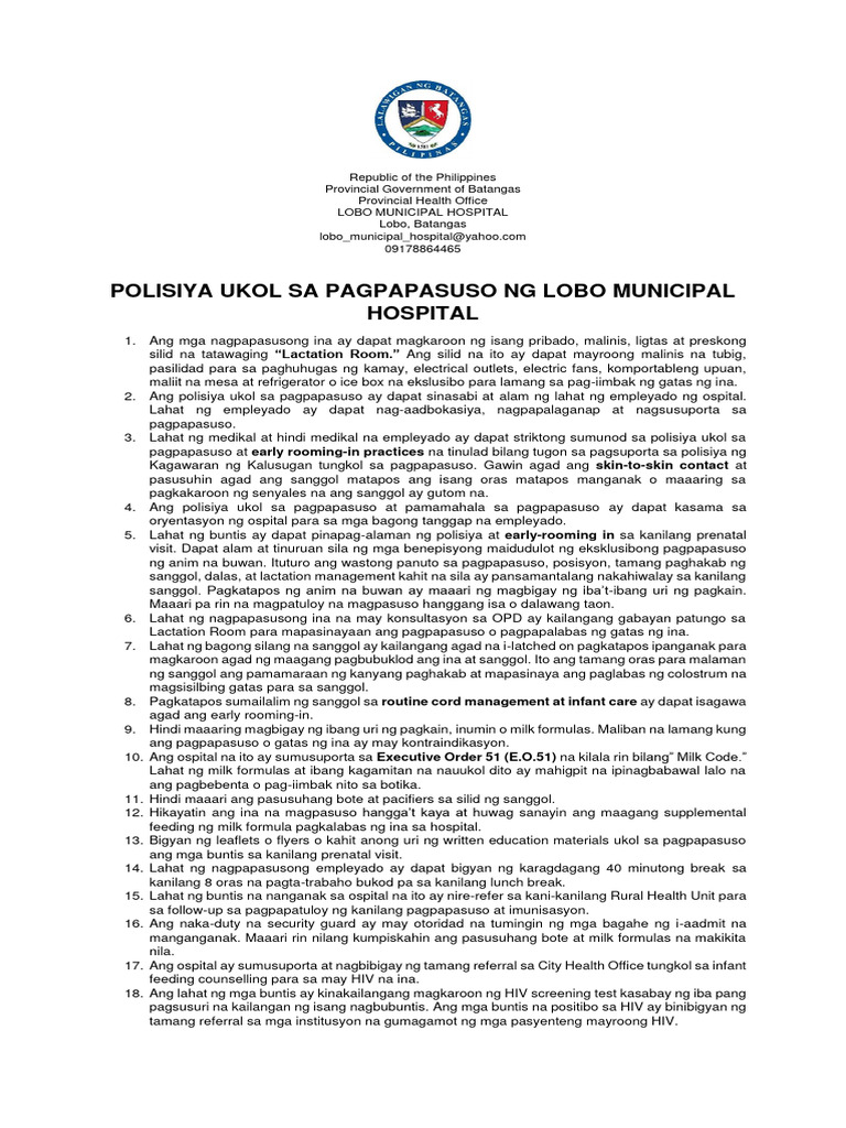 Breastfeeding Policy (Tagalog) Edited 2024 | PDF