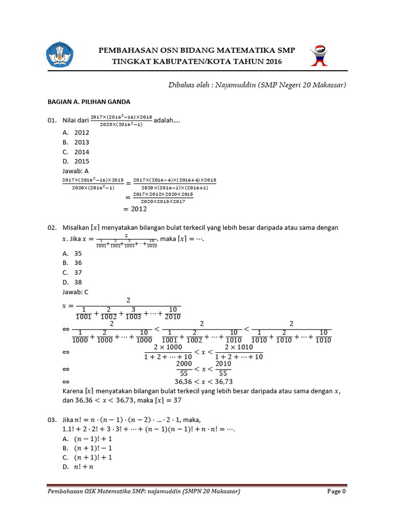 Pembahasan OSK Matematika SMP 2016 | PDF | Metode & Bahan Ajar