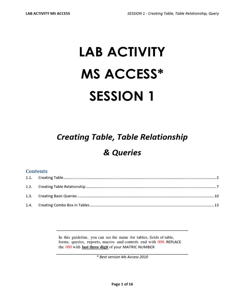 Lab Activity | Download Free PDF | Microsoft Access | Data