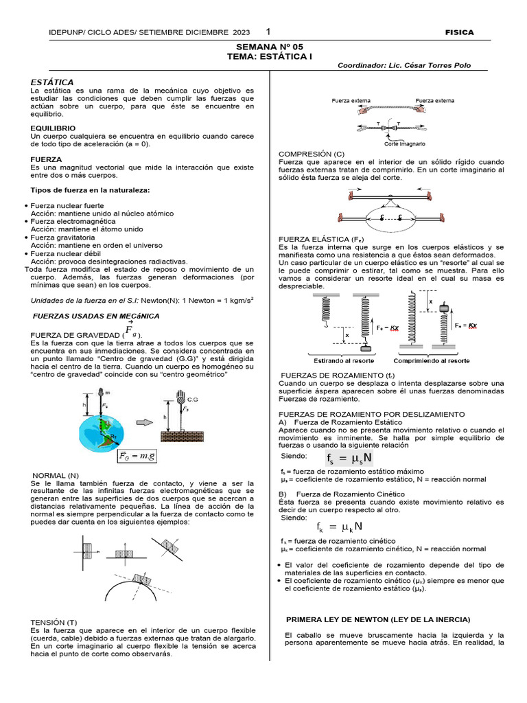 Semana #05 Fisica-Ciclo Ades Setiembre Diciembre 2023 | PDF | Fuerza | Fricción