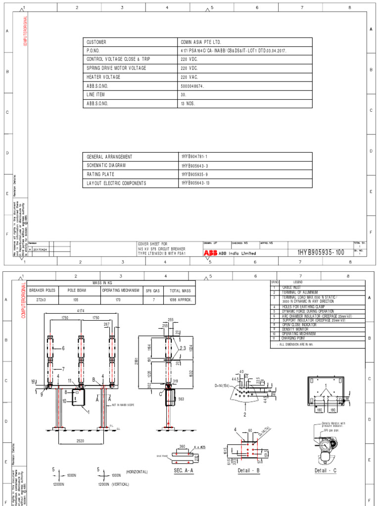 Drawing CB LTB 145D1 - B | PDF | Insulator (Electricity) | Electricity