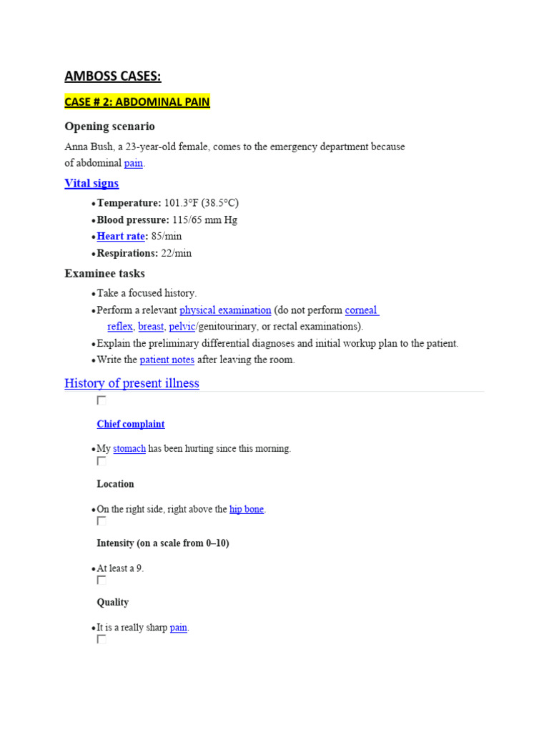 AMBOSS CASE - Abdominal Pain 1 | PDF | Medical Specialties | Health ...