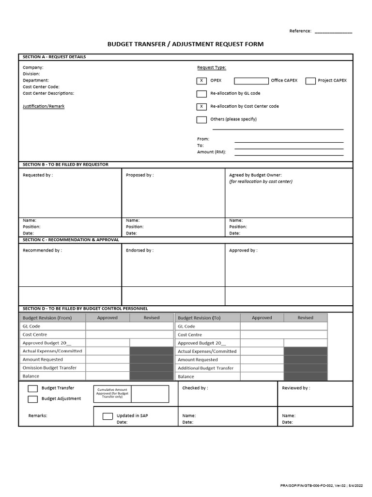 Budget Transfer and Adjustment Form | PDF | Financial Accounting
