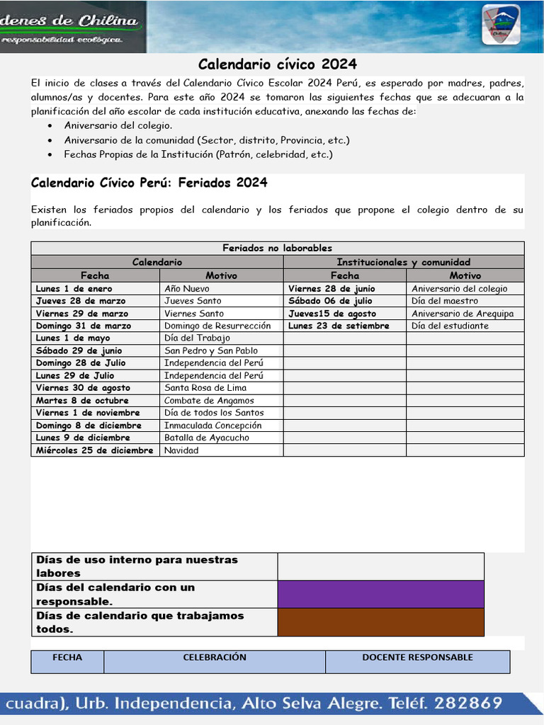 Calendario Civico Escolar 2024 | PDF | Calendario | Perú