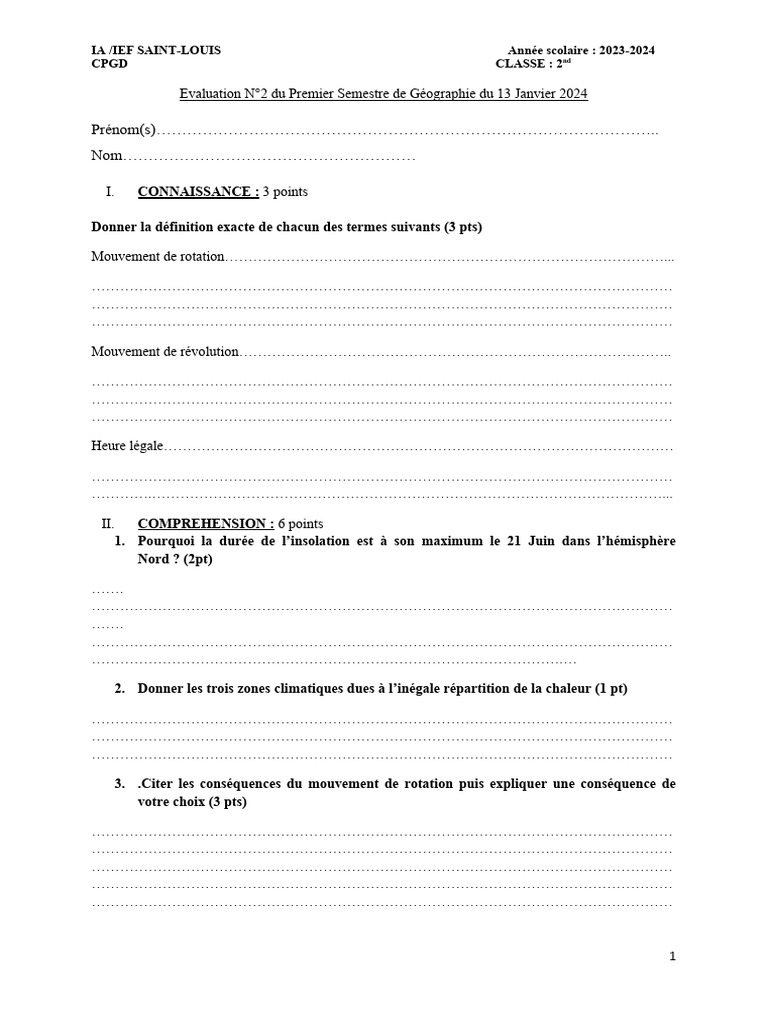 Mandiamy Devoir de Géo N°2SM1 Seconde | PDF