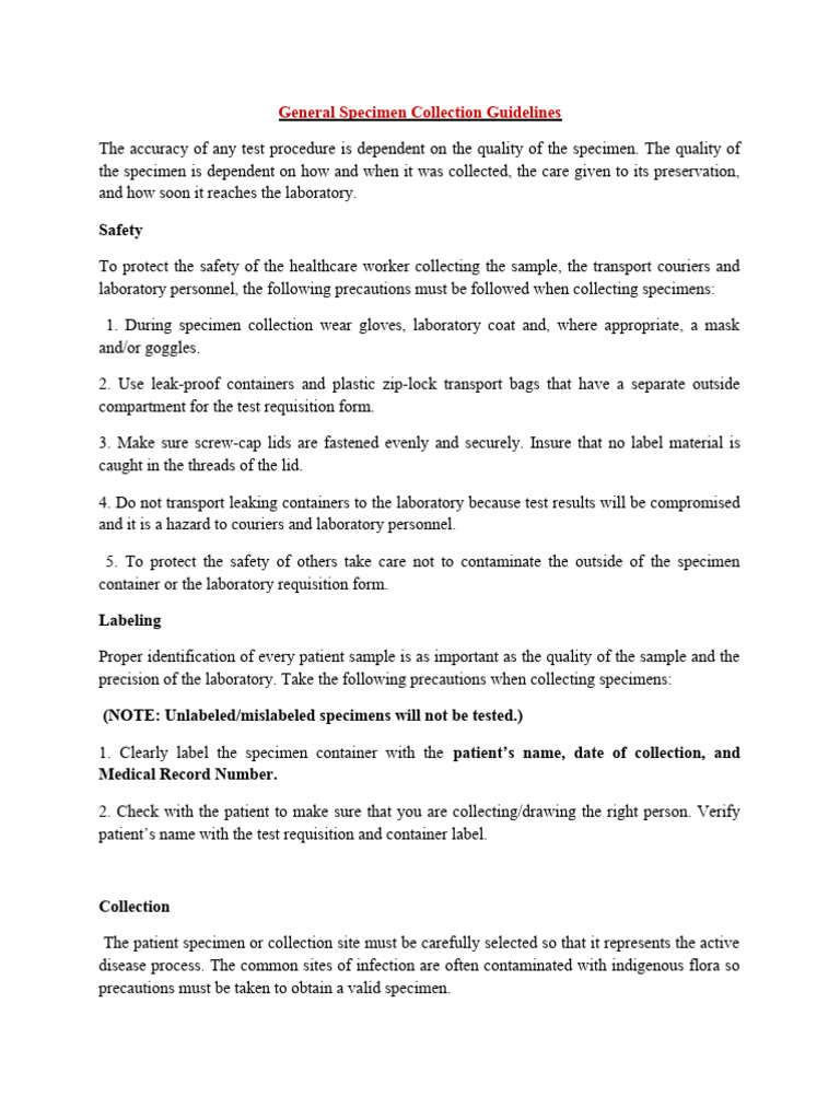 General Specimen Collection Guidelines Pos | PDF | Serology | Medicine