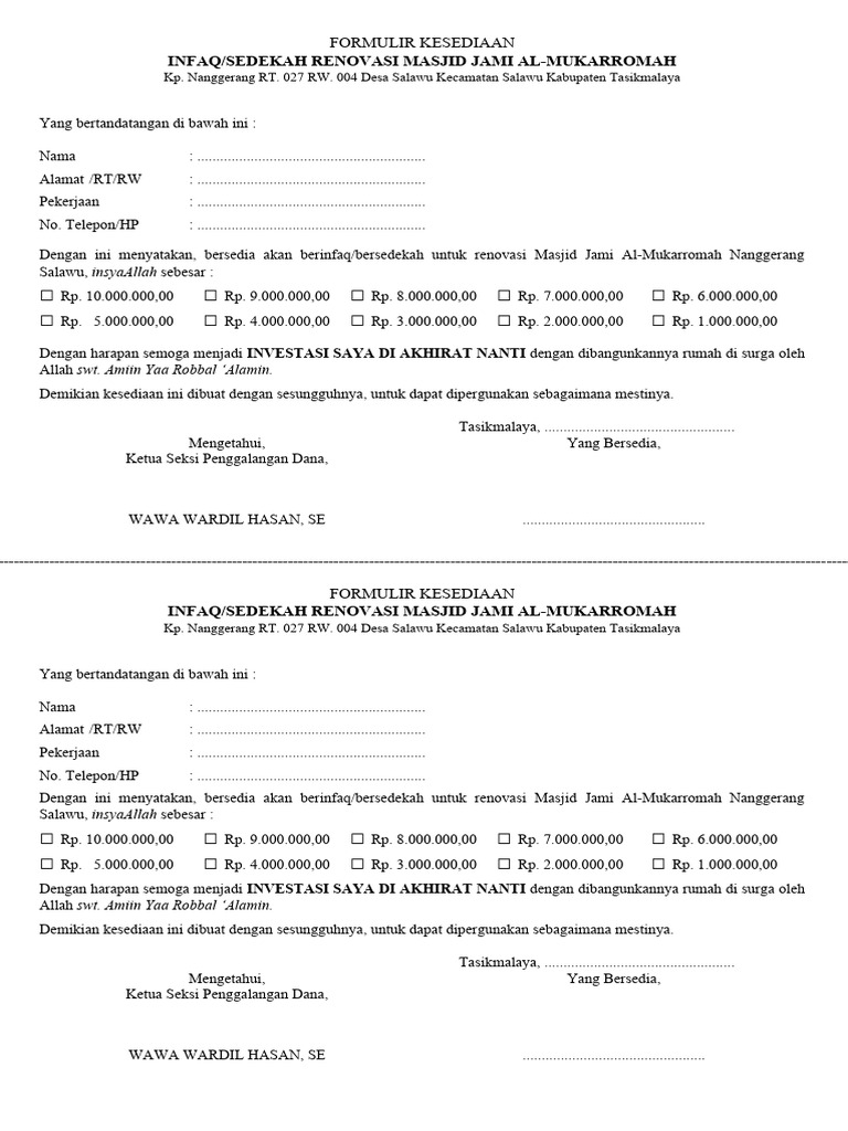Formulir Infaq Renovasi Masjid | PDF