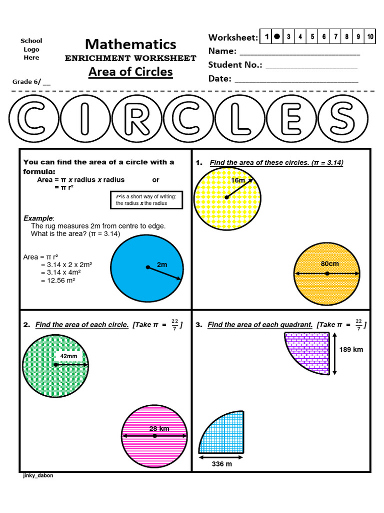 Grade 6 Area of Circles | PDF | Area | Geometry
