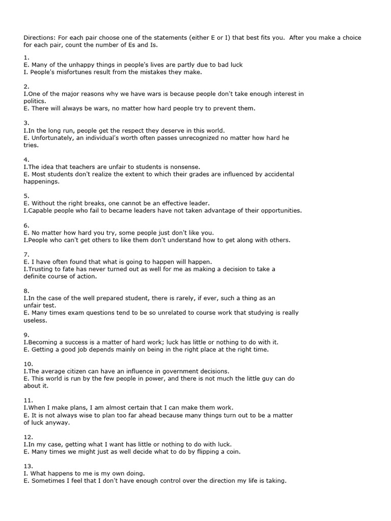 Locus of Control Scale | PDF | Luck