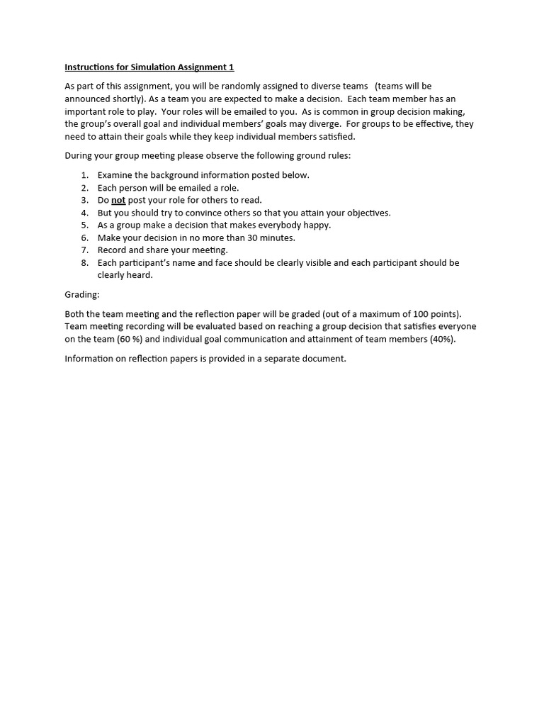 Instructions For Simulation Assignment 1 | PDF | Career & Growth | Self-Improvement
