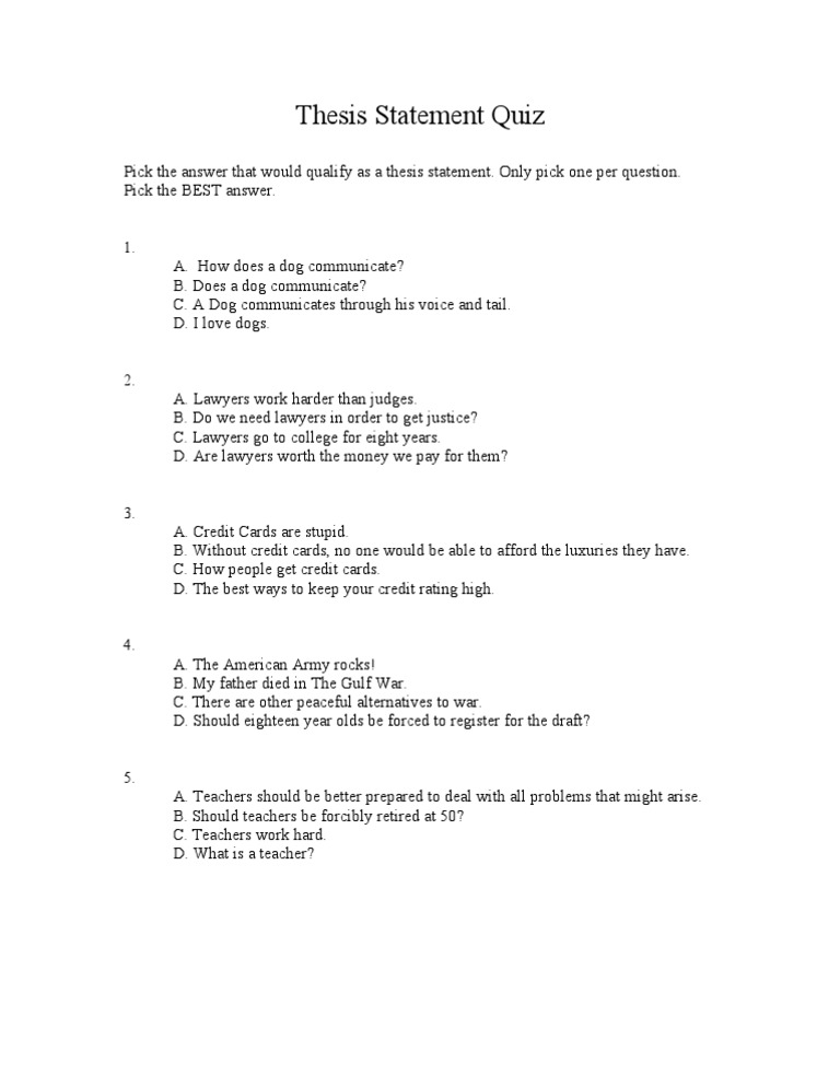Thesis Statement Quiz | PDF