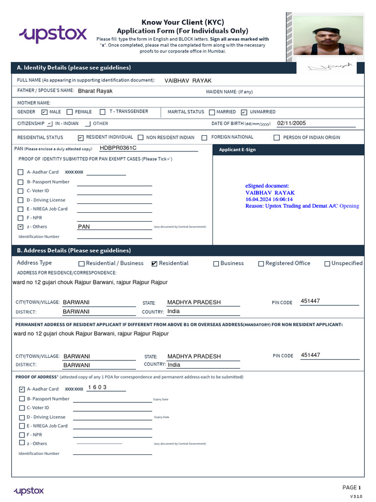 KYC Application Form for Individuals | PDF | Identity Document | Banks
