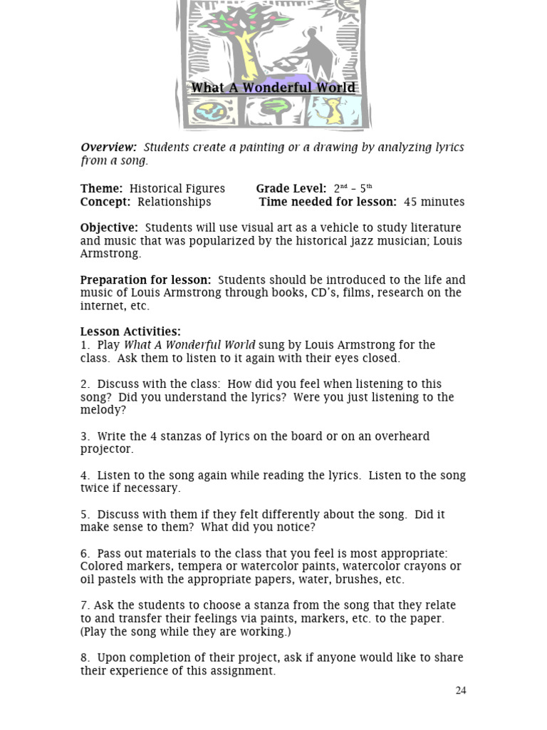 Lesson Plan - What A Wonderful World | PDF | Drawing | Paintings