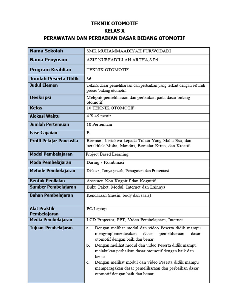 MODUL AJAR 5 & 6 KELAS X - Teknik Dasar Pemeliharaan Dan Perbaikan Yang Terkait Dengan Seluruh ...