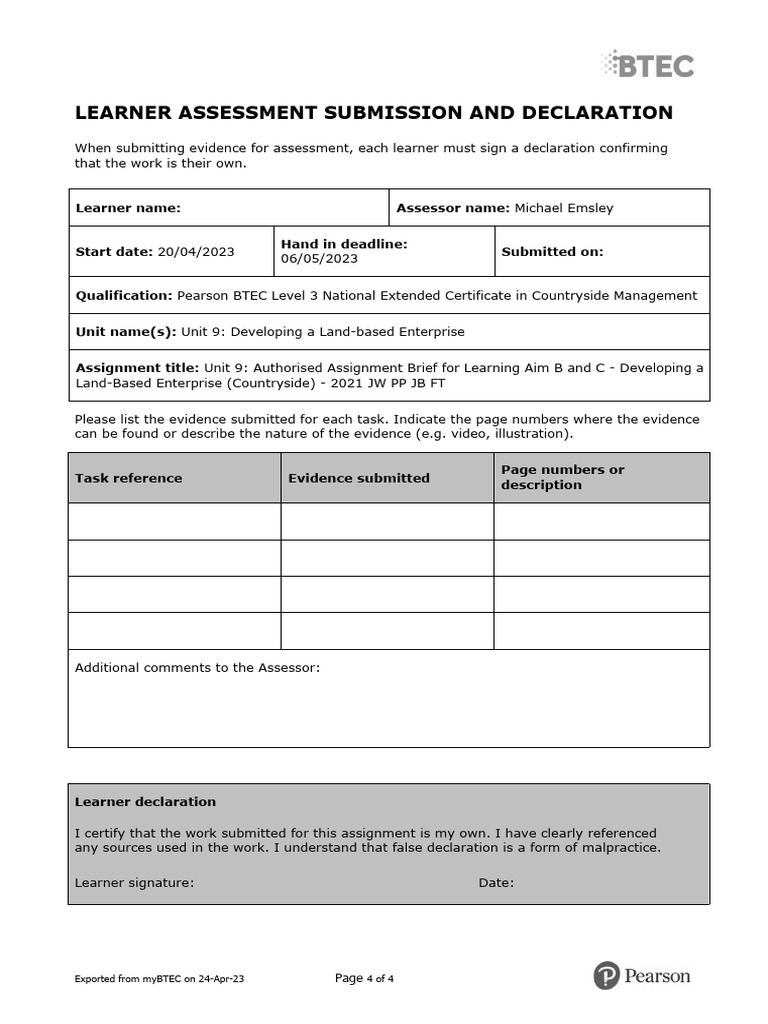 Unit 9 B And C Assignment Objectives Page4 Pdf Career And Growth Finance And Money Management